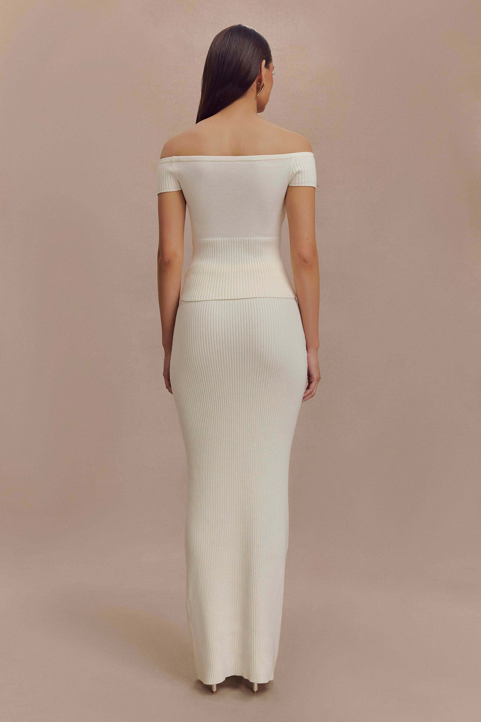 Mathilde Ribbed Knit Off Shoulder Top - Ivory & MESHKI UK