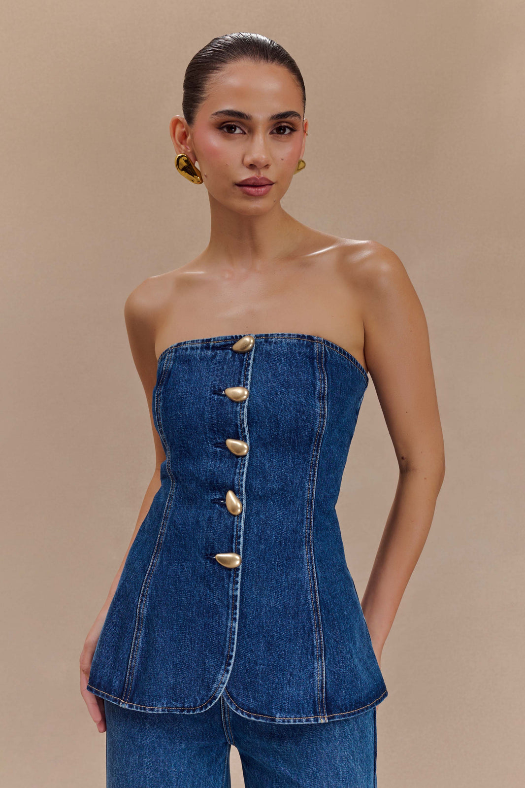 Jen Wide Leg Flare Denim Jeans - Dark Blue & MESHKI UK