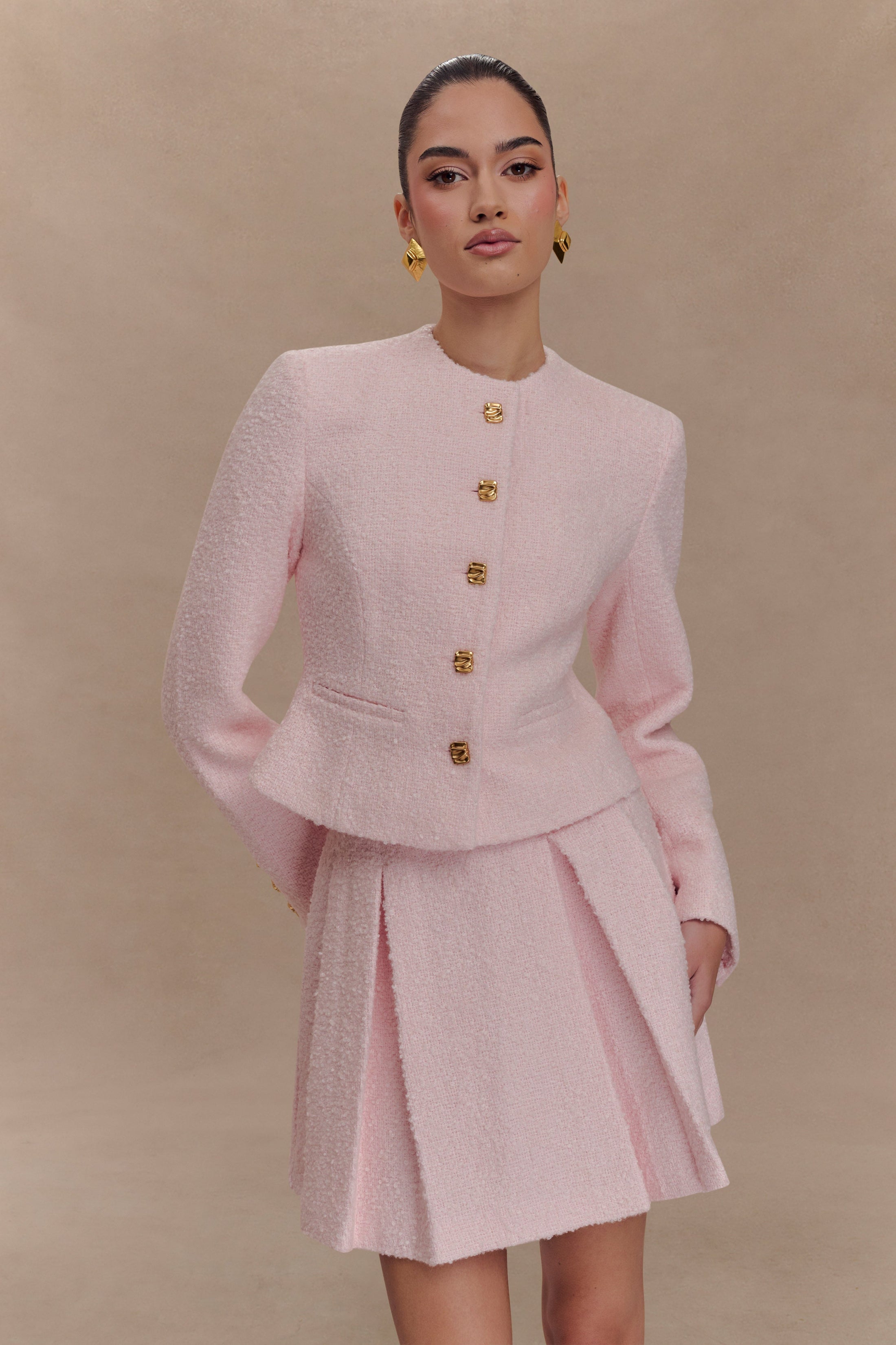 Cleo Boucle Mini Skirt - Powder Pink & MESHKI UK